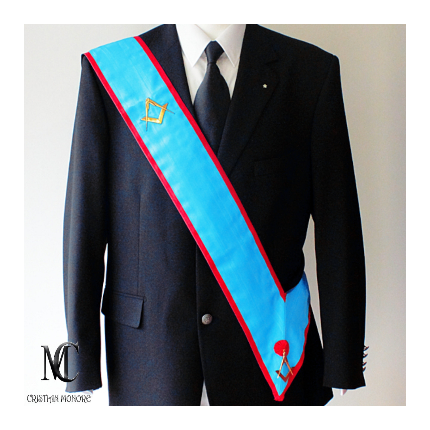 MASTER AASR SASH EMBROIDERED WITH SQUARE AND COMPASSES WITH JEWEL